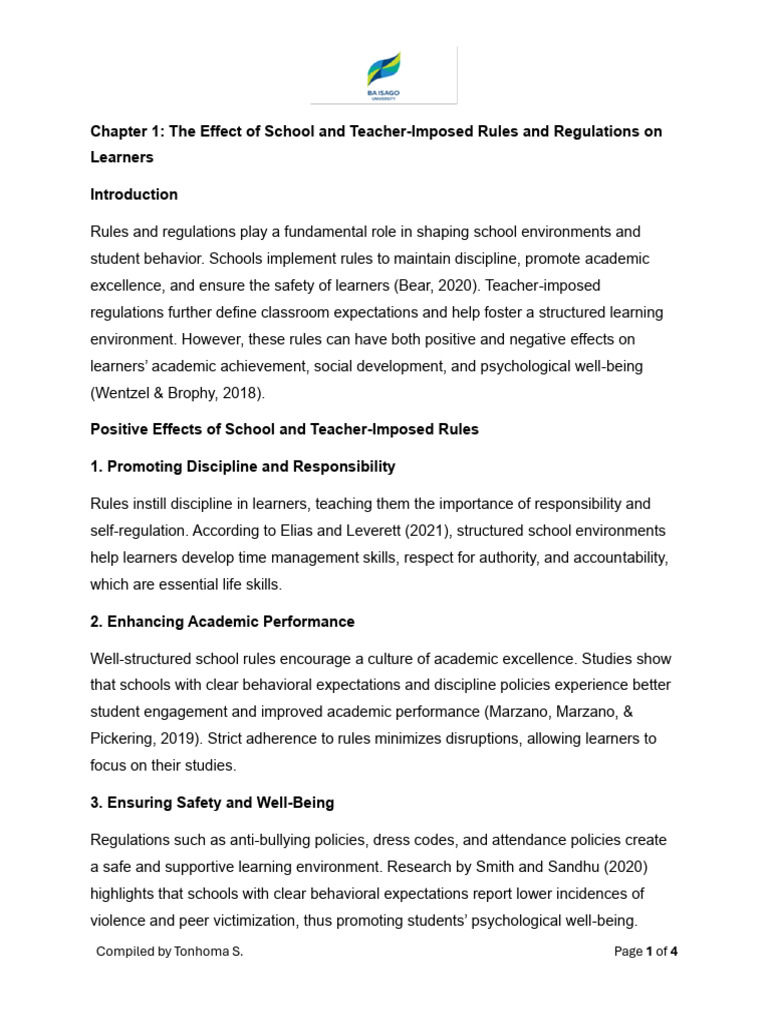 Chapter 2 The Effect of School and Teacher Imposed Rules | PDF ...