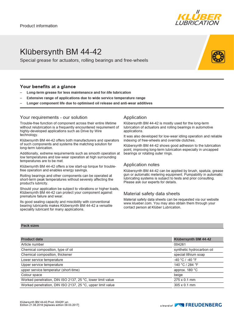 Klübersynth_BM_44-42_004261_PI_EN_en | PDF | Bearing (Mechanical ...