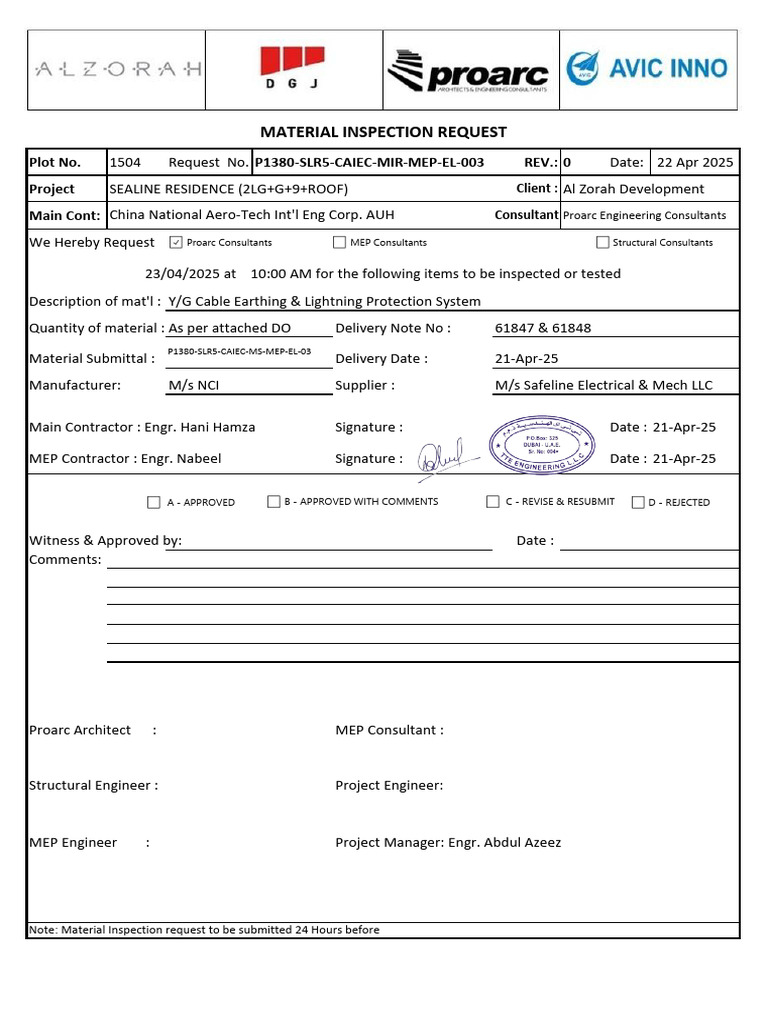 P1380-SLR5-CAIEC-MIR-MEP-EL-003-R0 - Wires for Earthing & Lightning ...