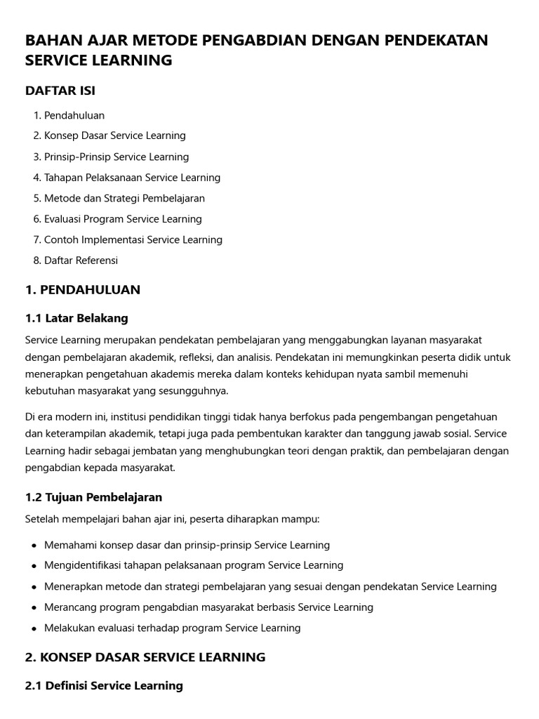 Bahan Ajar Metode Pengabdian Dengan Pendekatan Service Learning | PDF