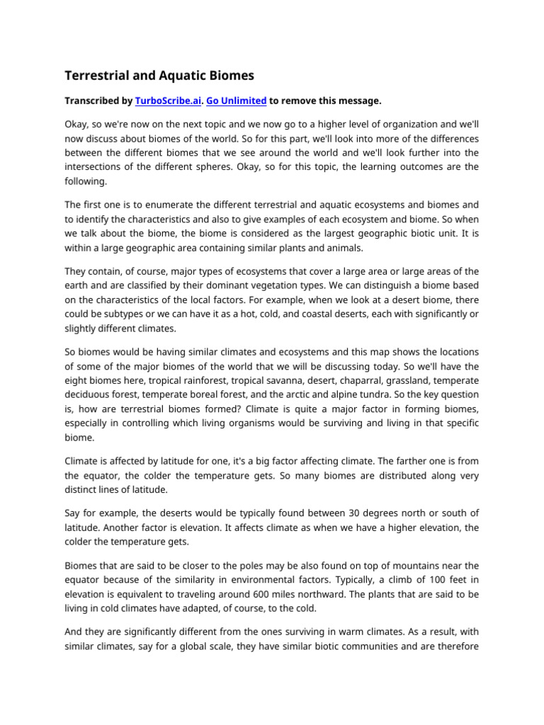 Terrestrial and Aquatic Biomes | PDF | Savanna | Forests