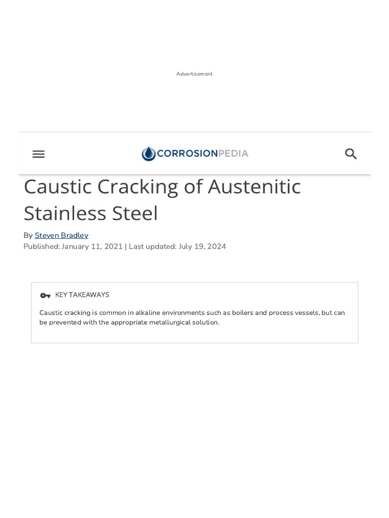 Caustic Cracking of Austenitic Stainless Steel | PDF