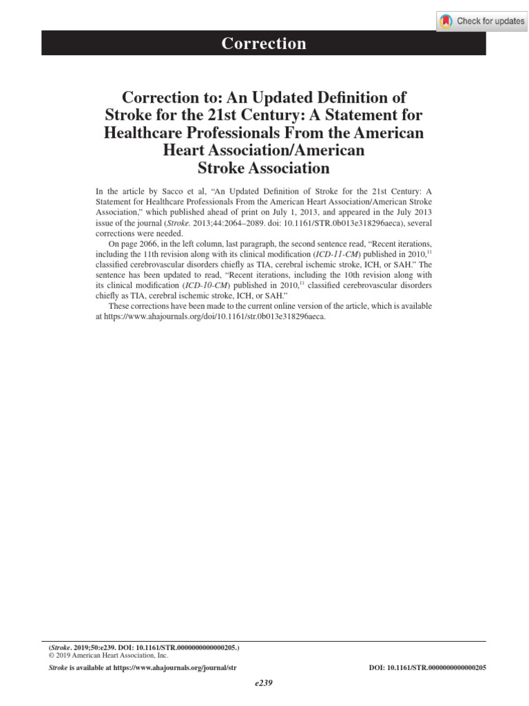 Correction to Stroke Definition Update | PDF | Stroke | Medical Emergencies