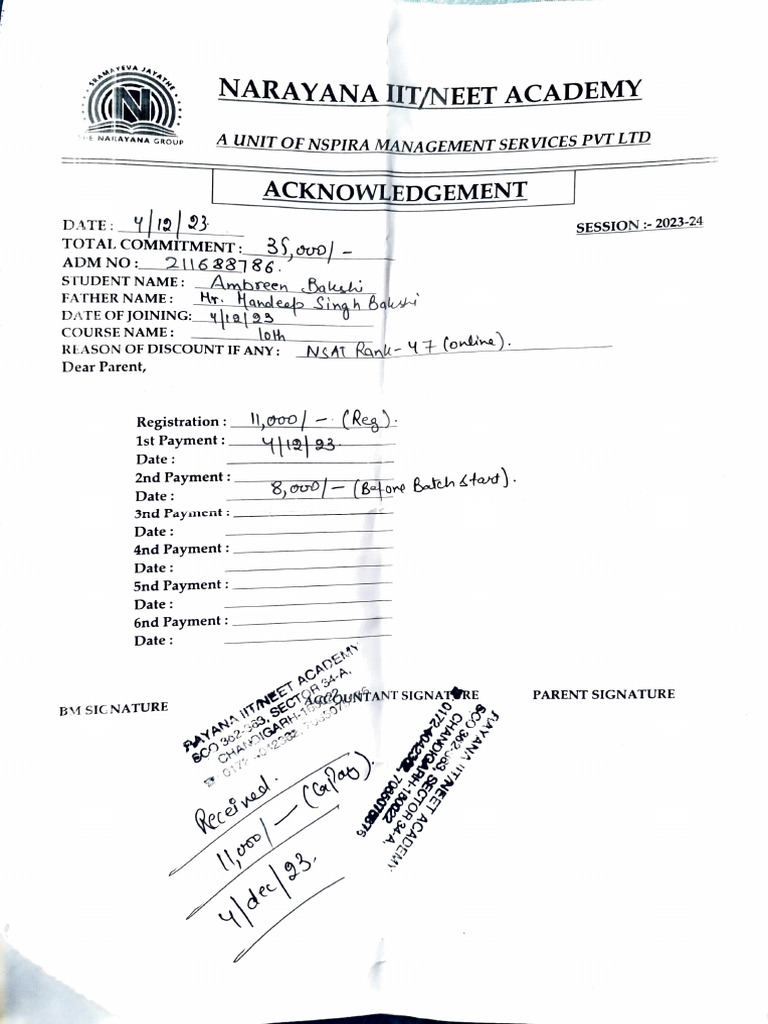 Narayana IIT Academy Fee Payment Guide | PDF | Payments | Services ...