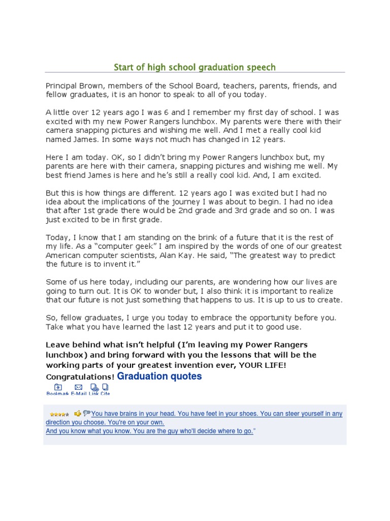 Start of High School Graduation Speech | PDF | Secondary School | Schools