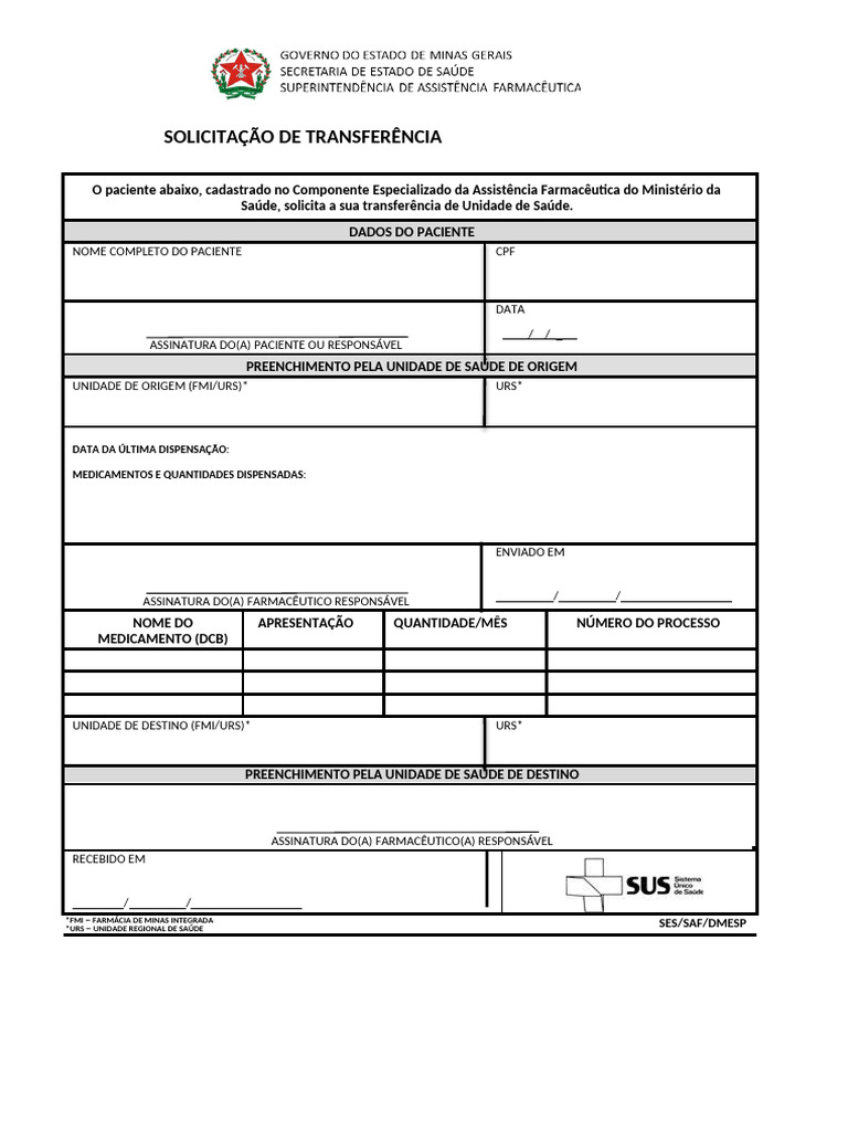 Formulário de Transferência - Modelo | PDF
