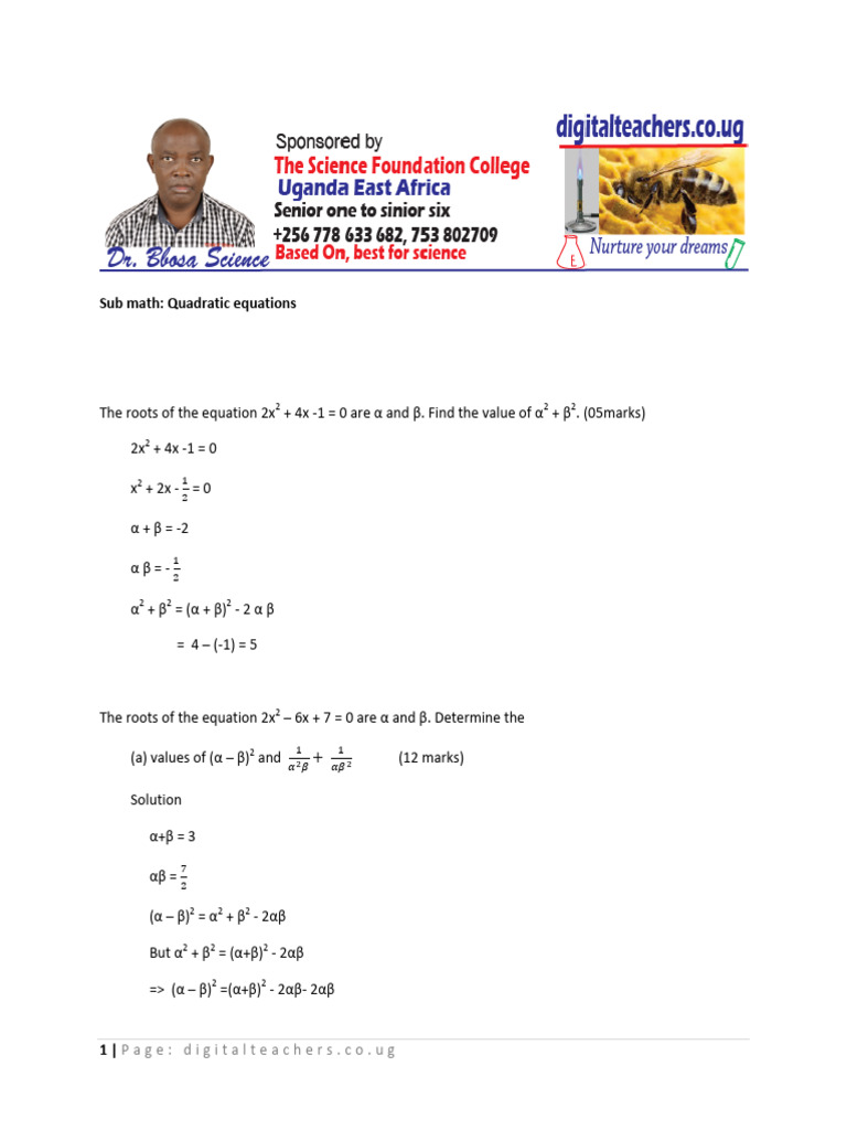 Sub-math-Quadratic-equations | PDF | Factorization | Square Root