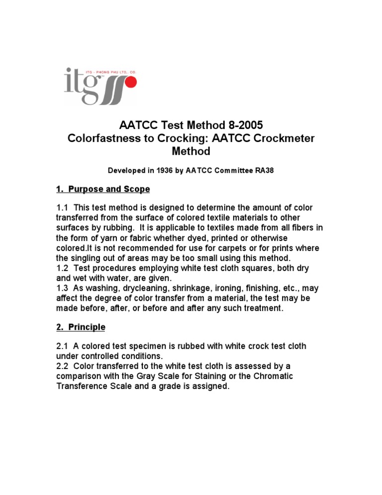 AATCC Test Method 8: Crocking Analysis | PDF | Textiles | Materials