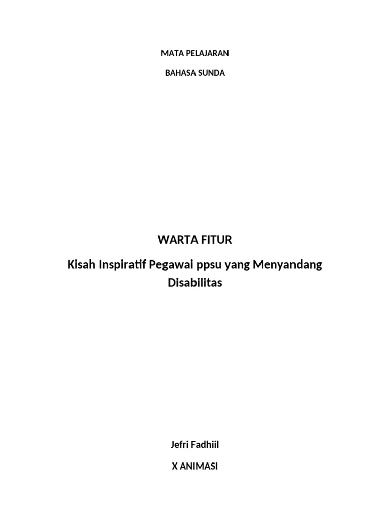 Contoh Berita Fitur/Inspiratif (Mata Pelajaran Bahasa Sunda) | PDF