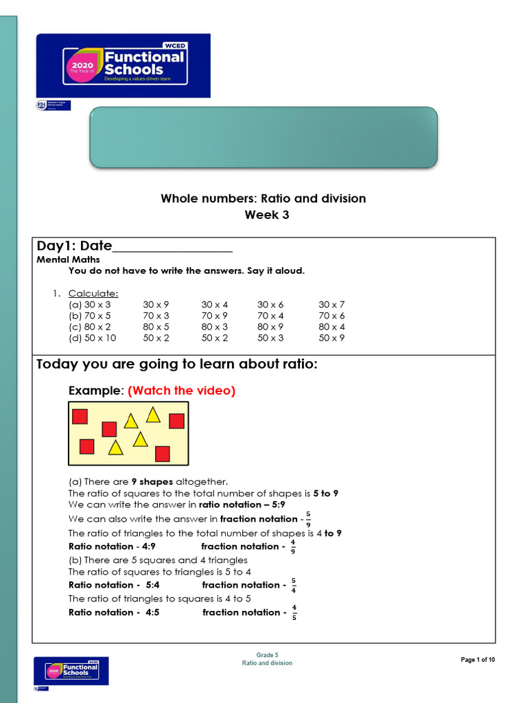 Grade 5 Ratio and Division Exercises | PDF | Shape | Ratio