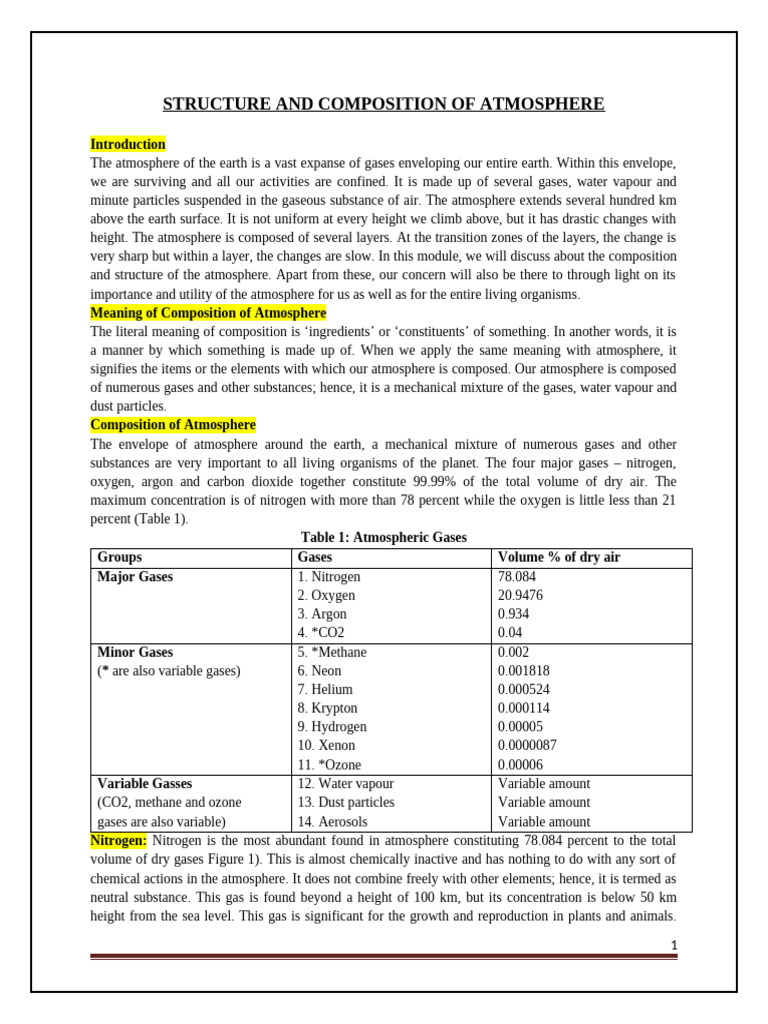 Atmosphere Composition and Structure Explained | PDF | Atmosphere Of ...
