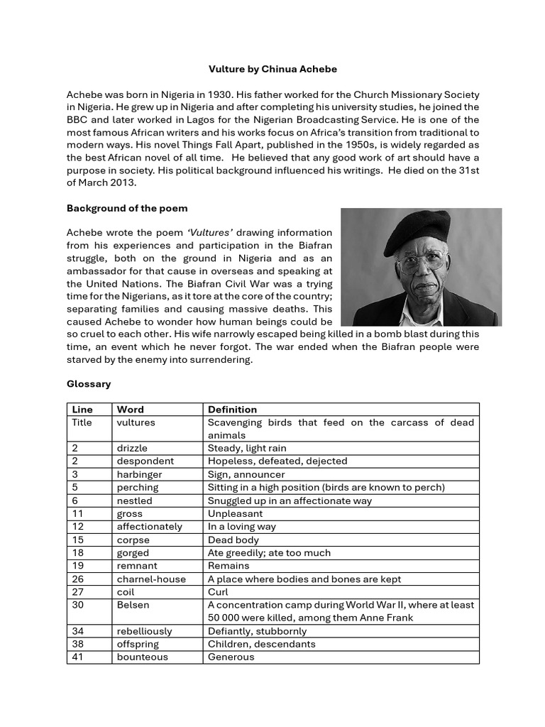Analyzing Achebe's "Vultures" Poem | PDF