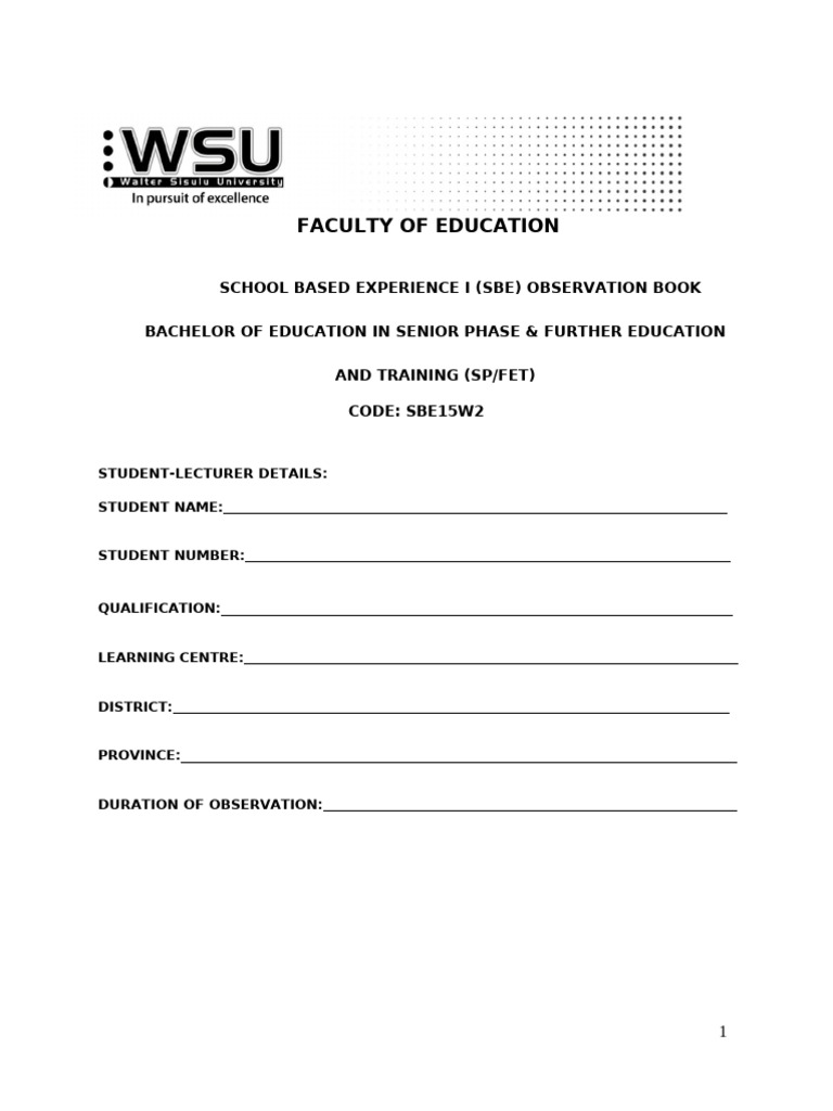 SP - Fet - Edited Sbe-Observation Workbook-2025 | PDF | Learning | Teachers