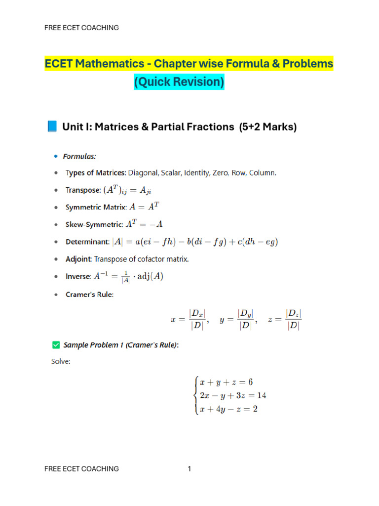 ECET Math Formulas: Quick Revision Guide | PDF