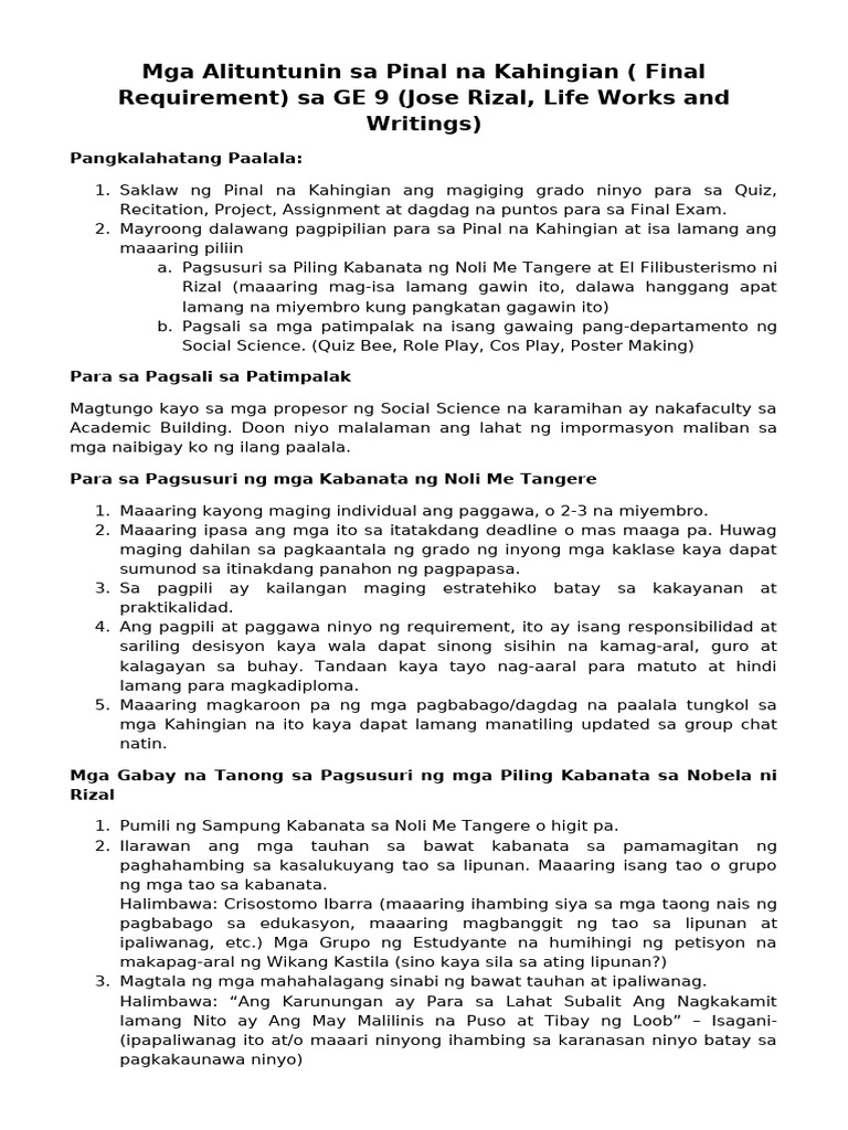 Alituntunin Sa Pinal Na Kahingian Sa Rizal | PDF