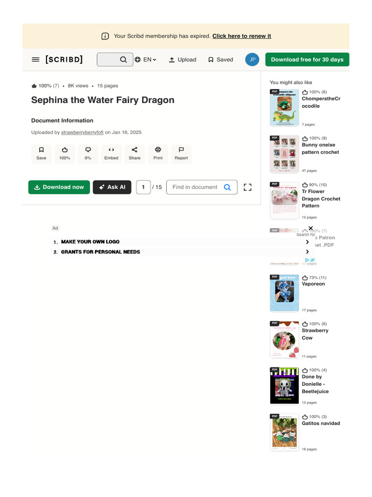 Sephina The Water Fairy Dragon - PDF - Crochet - Textile Arts | PDF ...