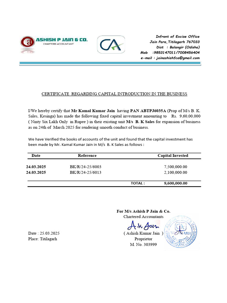 Capital Infusoion BKS | PDF