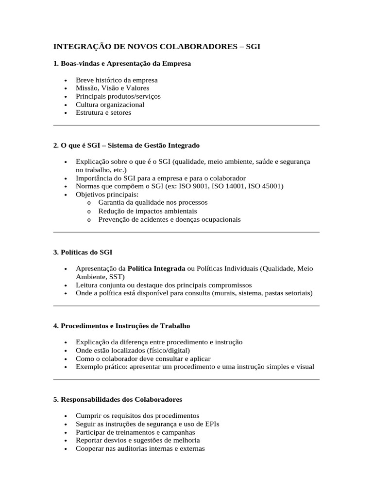 Integração de Novos Colaboradores | PDF