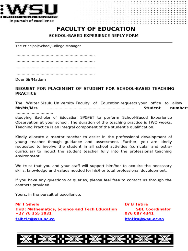 Student Placement Request Letter | PDF | Learning