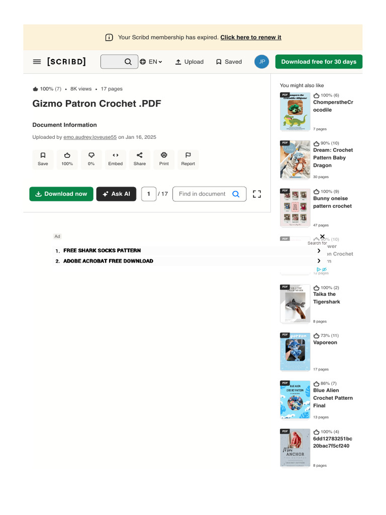 Gizmo Patron Crochet .PDF - PDF - Crochet - Yarn | PDF | Crochet | Scribd