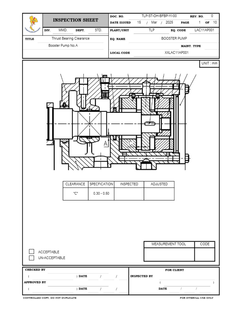TLP - Inspection Sheet - Boiler Feed Booster Pump (BFBP) | PDF | Pump ...
