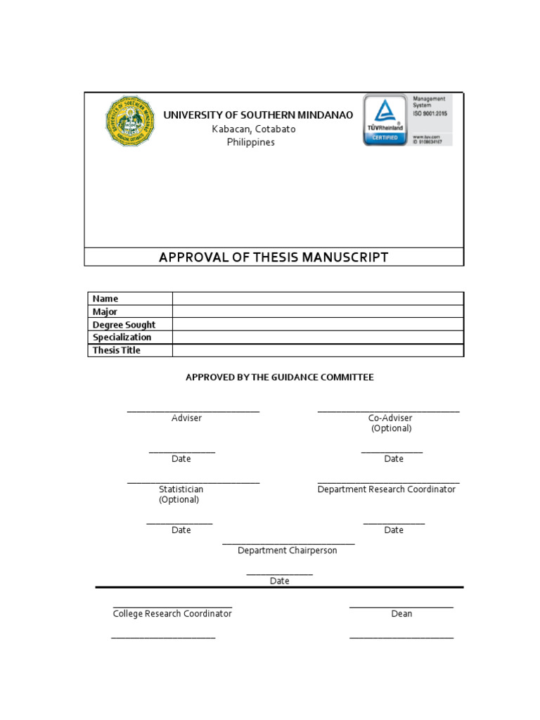 Edr F05 Approval of Thesis Manuscript | PDF