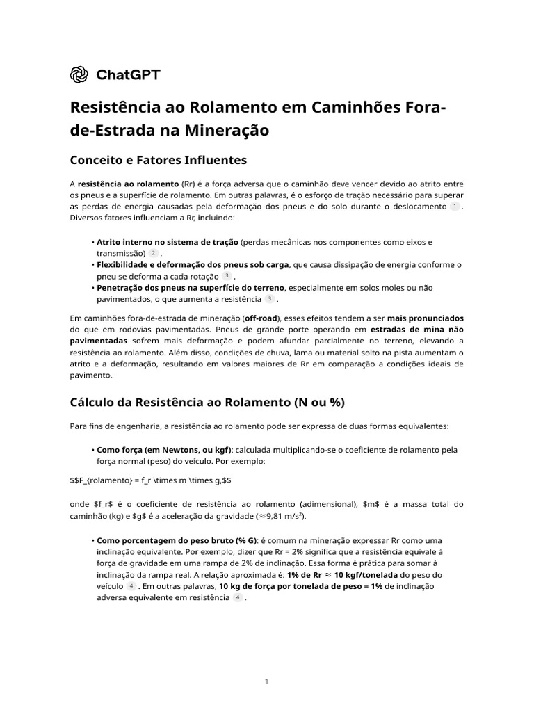 Resistência Ao Rolamento em Caminhões Fora-de-Estrada Na Mineração ...