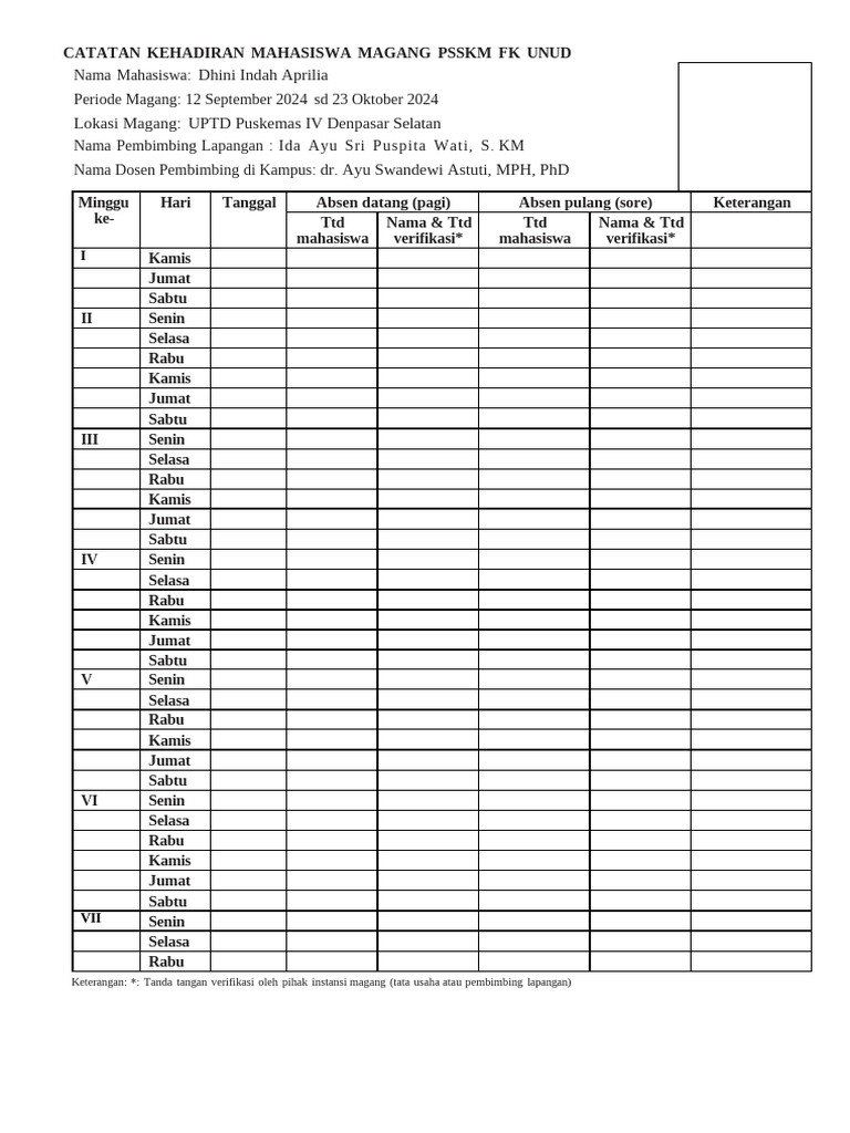 Absensi Magang Fix Dhini | PDF