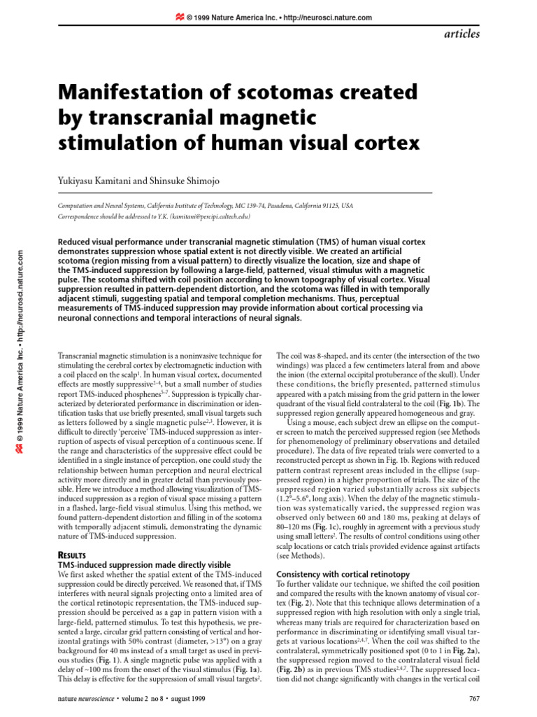 Manifestation of Scotomas Created by Transcranial Magnetic Stimulation of Human Visual Cortex ...