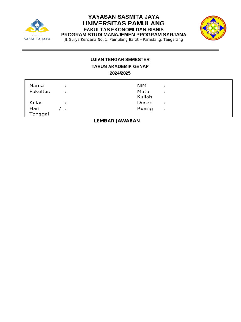 Template Lembar Jawaban Uts New (Polos). | PDF