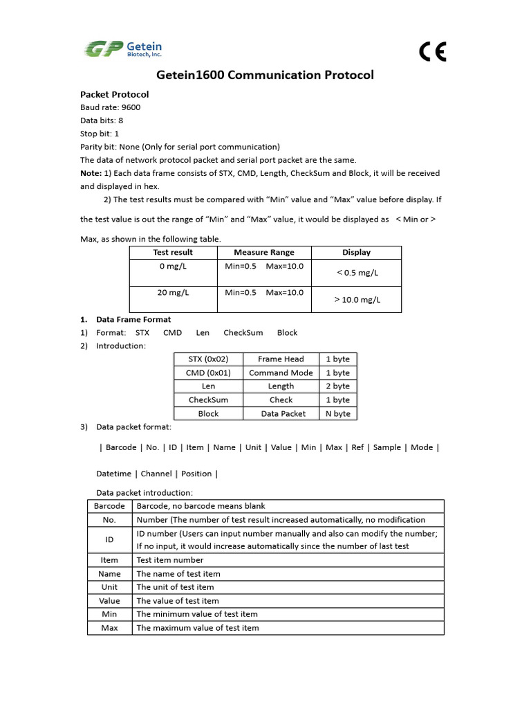 Getein1600 Communication Protocol | PDF | Network Packet | Internet ...