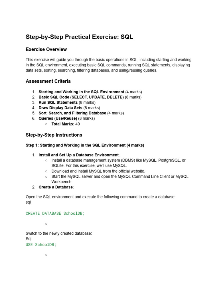 Step-by-Step Practical Exercise - SQL | PDF | Sql | Databases