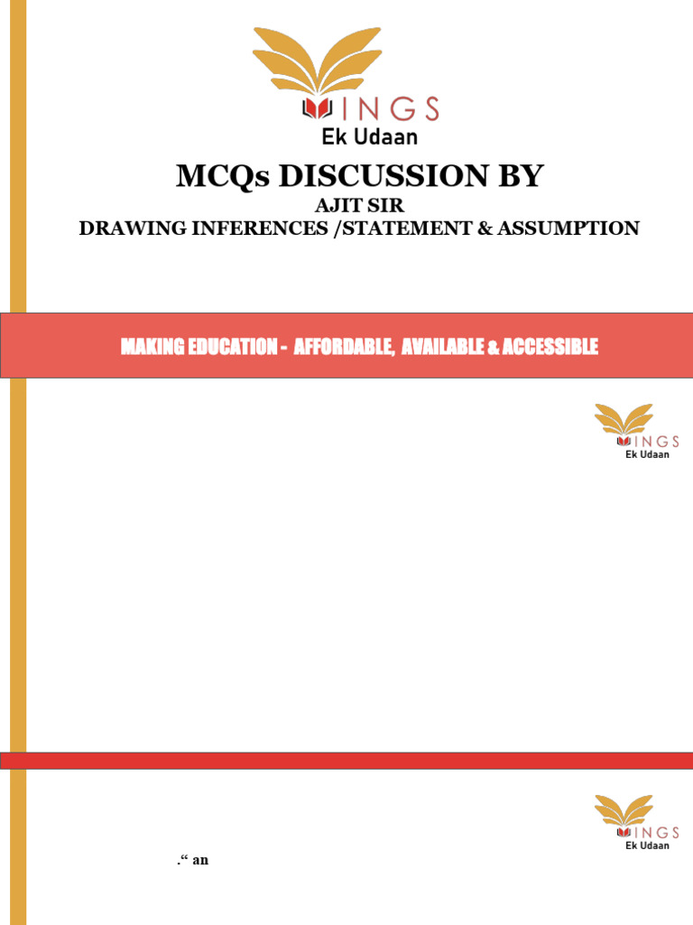 Drawing Inferences or Statement & Assumption by Ajit Sir 47 | PDF