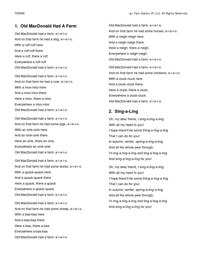 Old MacDonald Lyrics | PDF | Old Mac Donald Had A Farm | Sheep