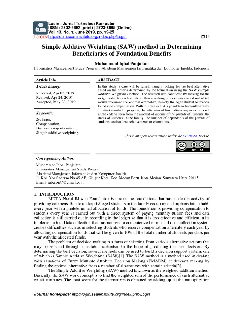 Simple Additive Weighting Saw Method in F8f093e8 | PDF | Decision Making | Cognition