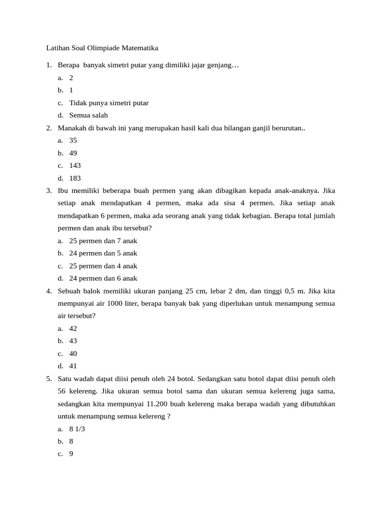 Latihan Soal Olimpiade Matematika | PDF
