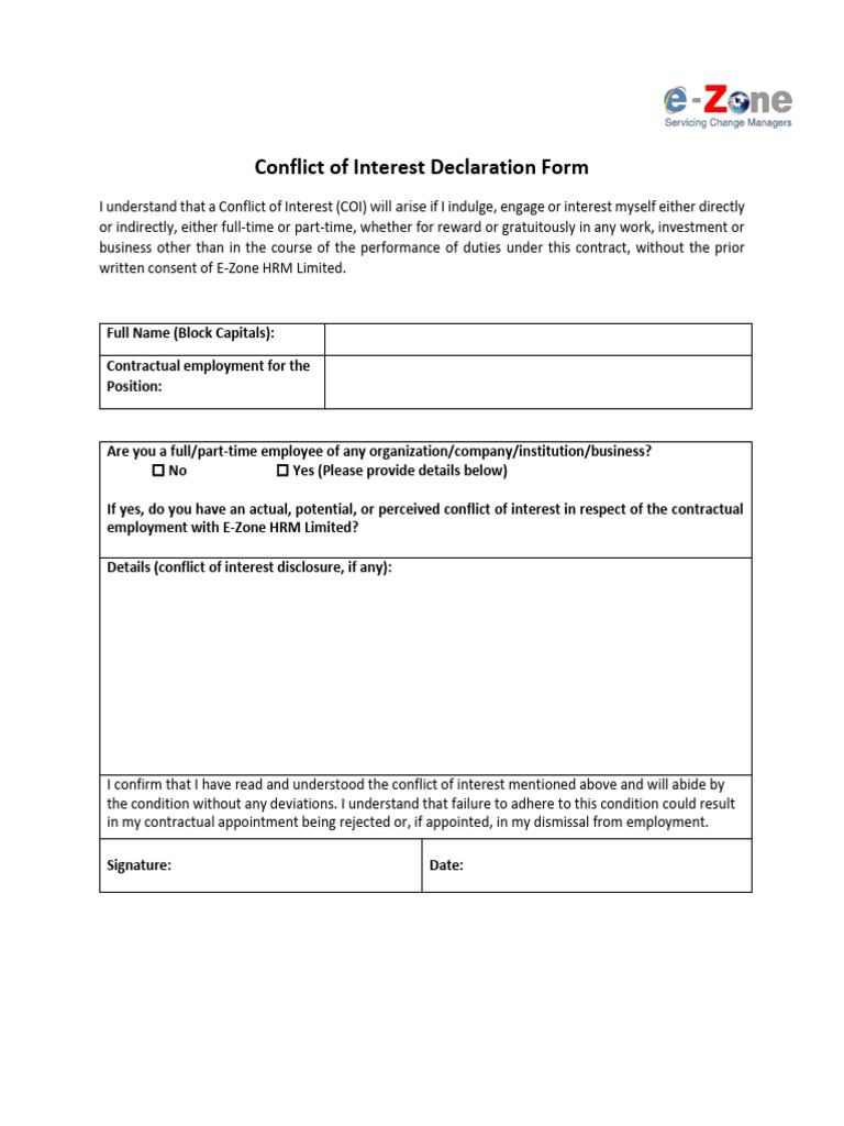 Conflict of Interest Declaration Form | PDF