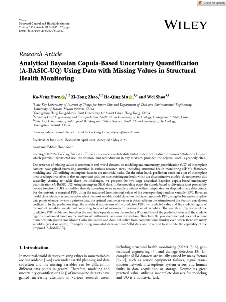 Analytical Bayesian Copula-based Uncertainty Quantification (A-BASIC-UQ) Using Data with Missing ...