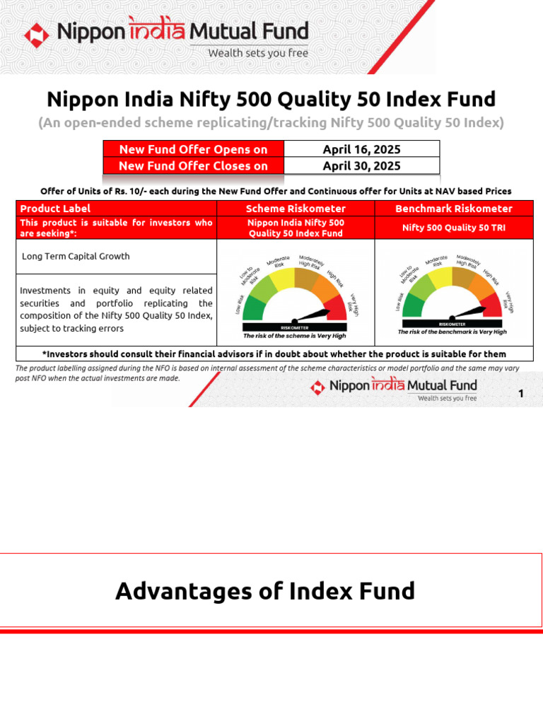 Nfo Nippon India Nifty 500 Quality 50 Index Fund | PDF | Investment ...