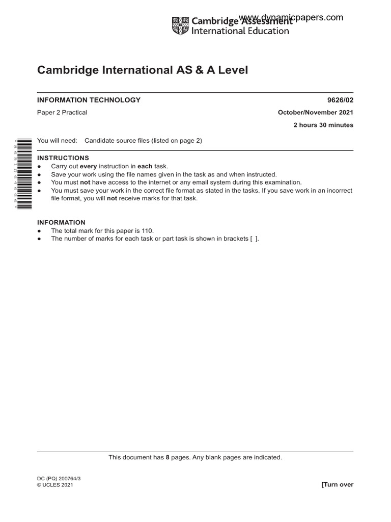 Cambridge International AS & A Level: Information Technology 9626/02 ...