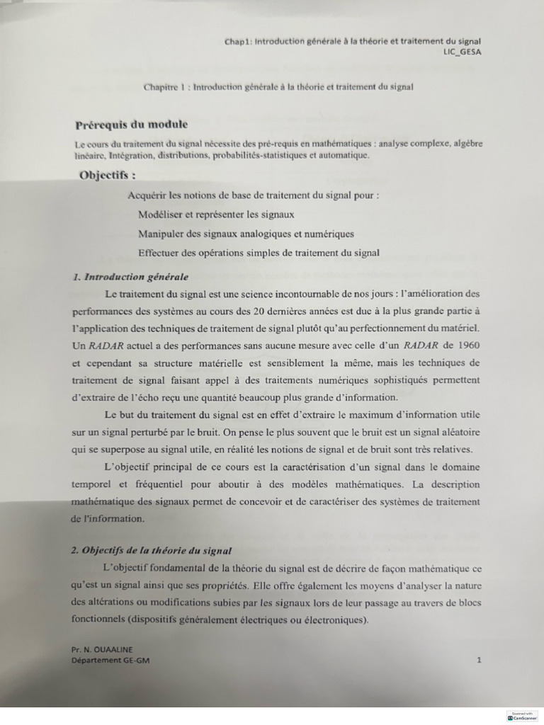 Chap 1 Traitement de Signal | PDF