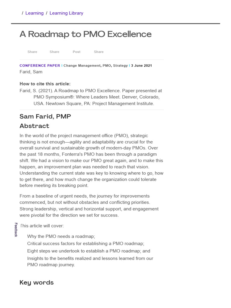 A Roadmap to PMO Excellence _ PMI | PDF | Project Management | Governance