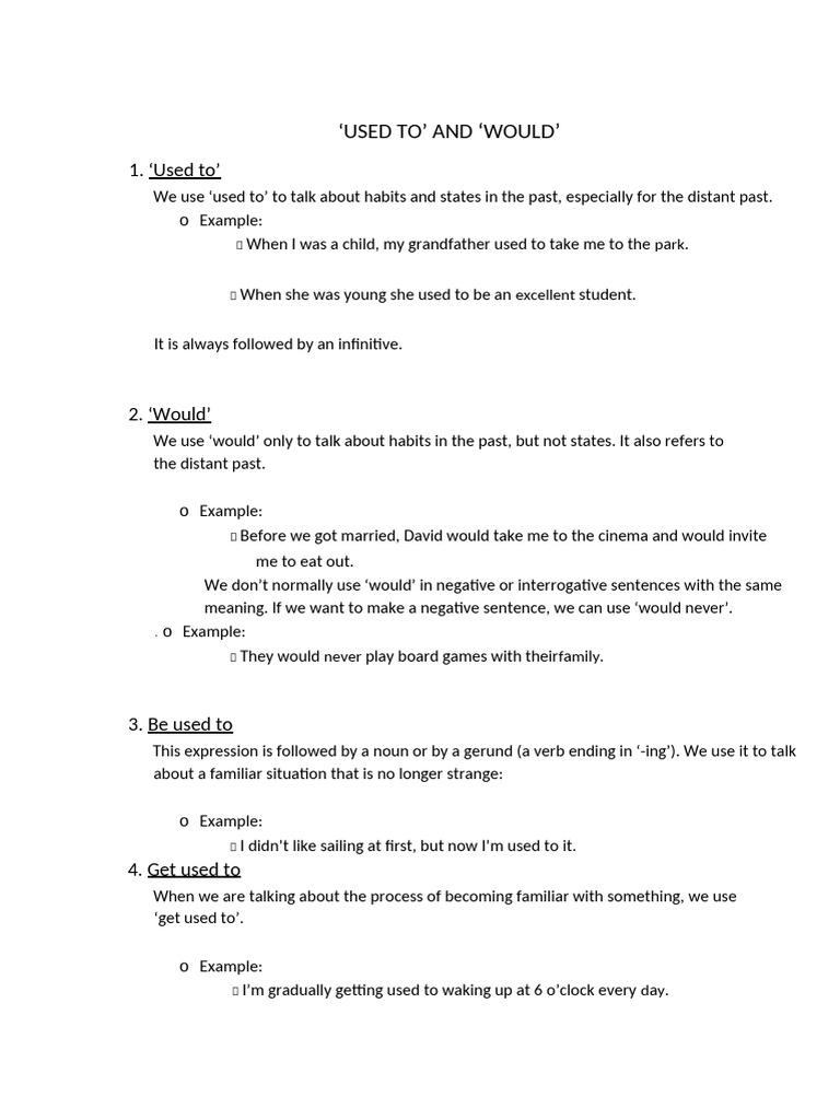 Copia de Explanation - Grammar Unit 4 - Used To and Would | PDF