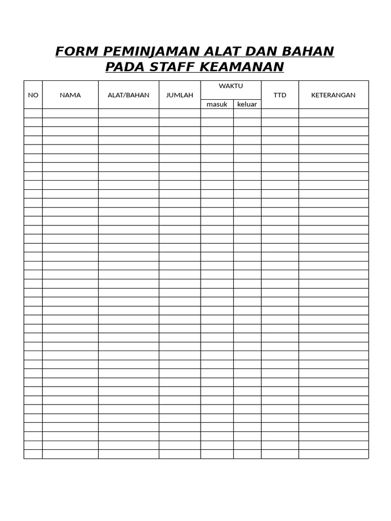 Form Peminjaman Alat Dan Bahan Pada Staff Keamanan | PDF