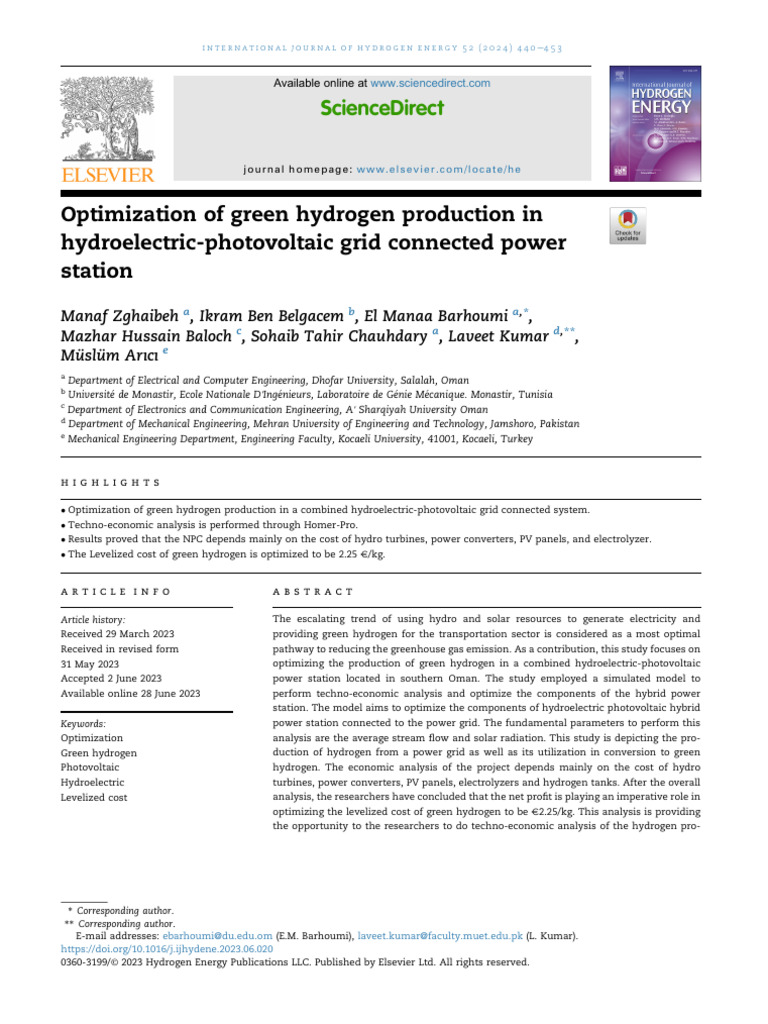 Green Hydrogen Optimization in Hybrid Systems | PDF | Renewable Energy ...