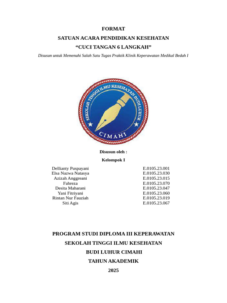 Sap Penkes Cuci Tangan 6 Langkah Kel 1 KMB | PDF