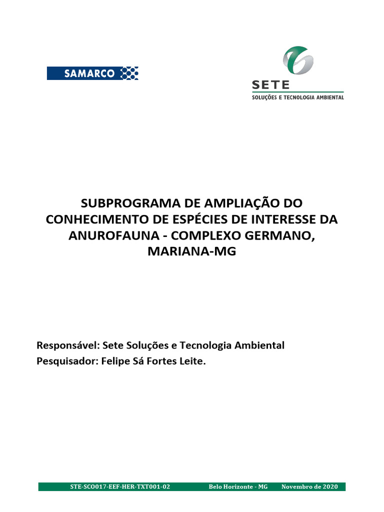 SUBPROGRAMA ANUROS - COMPLEXO GERMANO | PDF | Amostragem (Estatística)