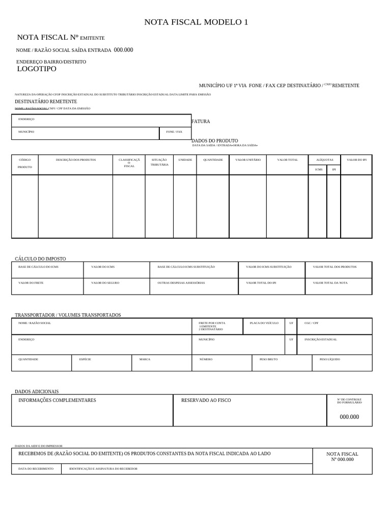 Como Preencher Nota Fiscal Modelo 1 | PDF | Recibo