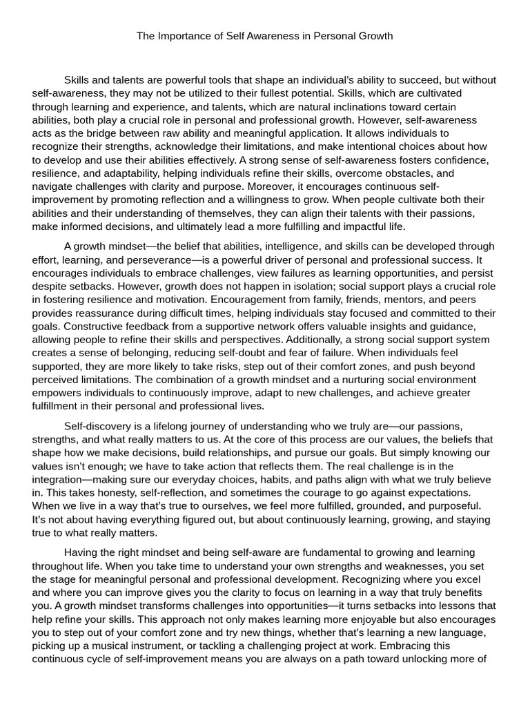 The Importance of Self Awareness in Personal Growth | PDF ...