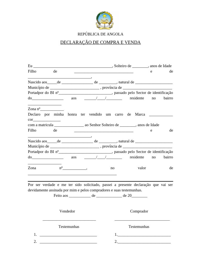 Declaração de Compra e Venda | PDF
